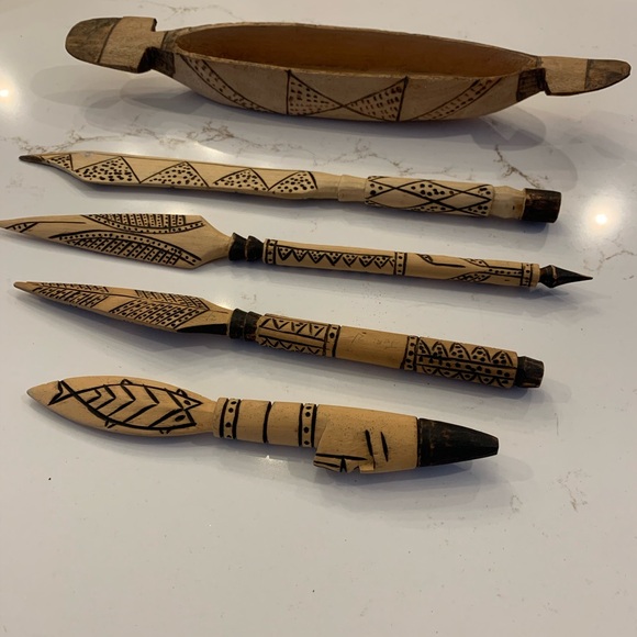 Accents | African Art Hand Carved Wooden Tools And Canoe 12 Vintage ...